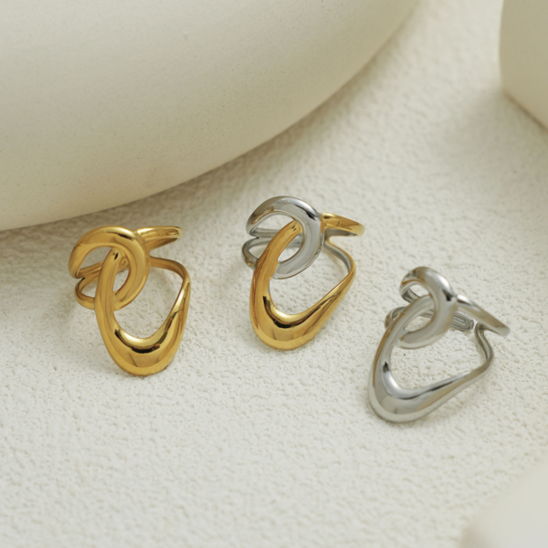 Elegant Geometric Stainless Steel Open Ring – Adjustable, Gold or ...