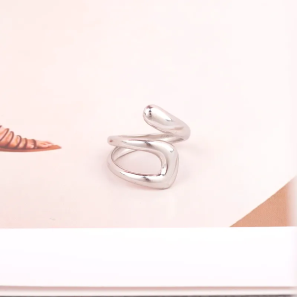 Modern Silver Geometric Stainless Steel Open Ring – Adjustable, Women’s ...
